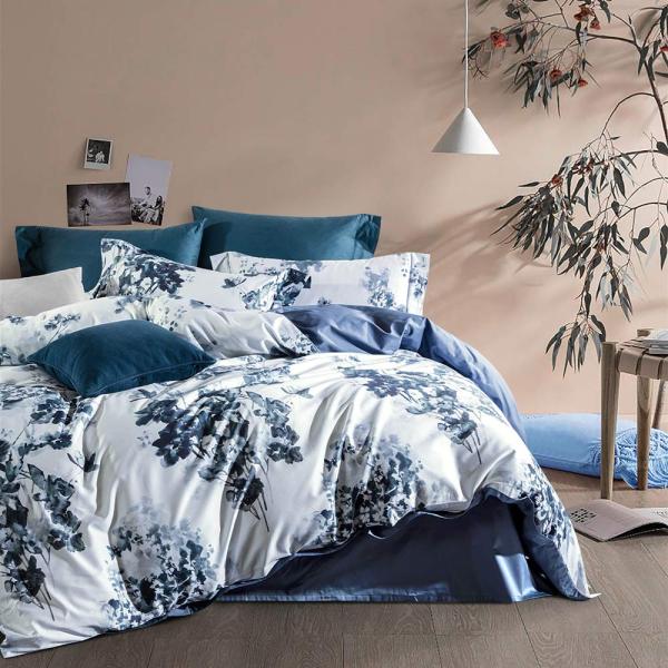 商品名:  MILDLY 100% Long Staple Cotton Duvet Cover Set Navy Blue Leaves Printed Comforter Cover Set Watercolor Plant Flora...