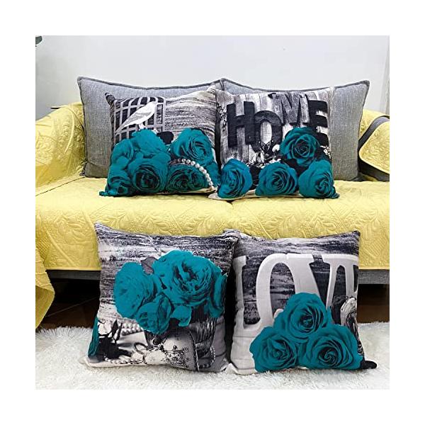 商品名: YOOOAHU ティール ローズ スロー ピロー カバー 咲き 花 パターン 枕 カバー ロマンチック 愛 ソファ クッション ケース スクエア 枕 ケース ギフト 誕生日 結婚式 パーティー モダン ホーム インテリア 18x1...