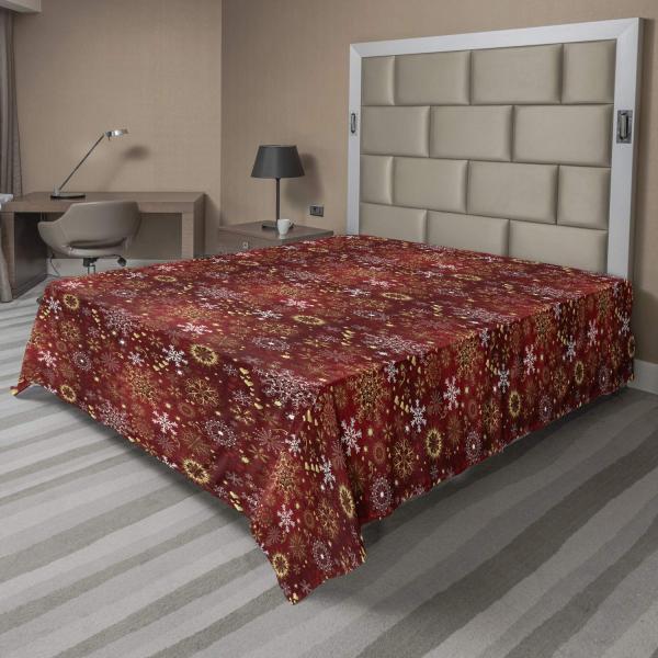 商品名:  Ambesonne Christmas Flat Sheet, Ornate Snowflakes with Floral Swirls and Vivid Hearts Pattern, Soft Comfortable To...