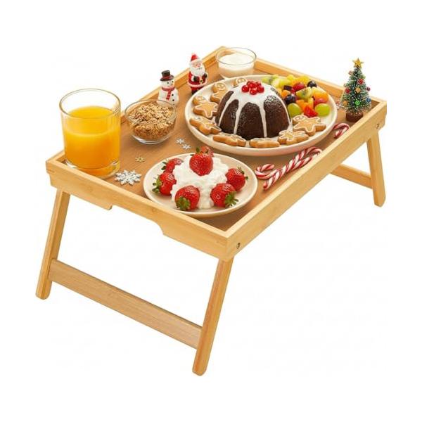 商品名: Pipishell(ピピシェル) 竹製ベッドトレイテーブル 折りたたみの脚 朝食トレイ ソファ/ベッド/食事/仕事に ノートパソコンデスクやスナックトレイとして使用 Bamboo Bed Tray Table with Folda...