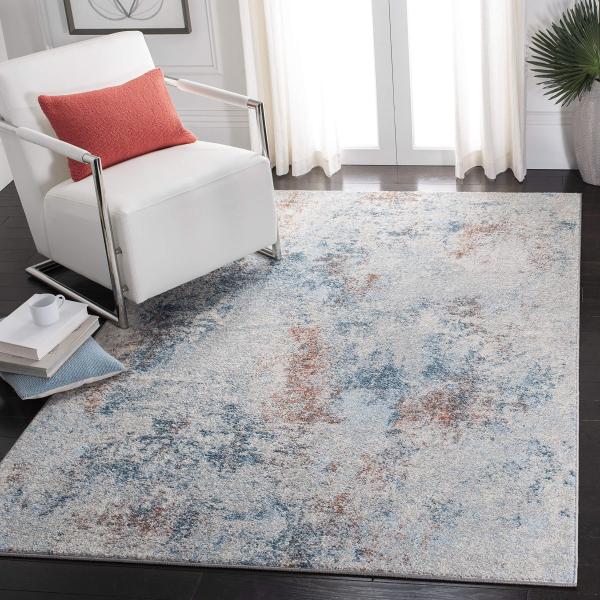 商品名:  SAFAVIEH Tulum Collection Area Rug - 3' Square, Light Blue &amp; Ivory, Modern Abstract Design, Non-Shedding &amp;...