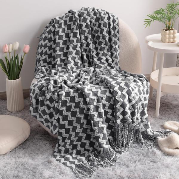 商品名:  NTBAY Acrylic Knitted Throw Blanket, Lightweight and Soft Cozy Decorative Woven Blanket with Tassels for Travel, C...