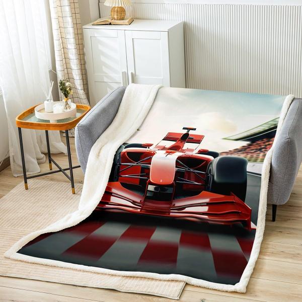 商品名: 3Dレッドフォーミュラカーフランネルブランケットソファチェアベッドクールレーシングカーシェルパスローポリエステル通気性暖かいブランケットサイズ(30インチx40インチ) 3D Red Formula Car Flannel Bla...