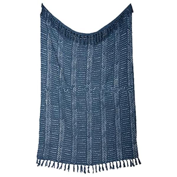 商品名: Trade Star 本物の手染めスローブランケットタッセル付き綿100％ブランケット手織りの泥布ブランケットアフリカンスタイルの装飾ブロックプリントソファカバー素朴な装飾 雪(120 x 170 Cms) ダークグレイ Trad...