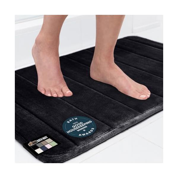 商品名: Gorilla Grip ストライプメモリーフォームバスルームラグ、ソフト吸収ベルベットバスマット、下側にドット、洗濯機洗い可能なバスマット、厚手のシャワーフロアカーペットラグルーム装飾アクセサリー、24x17マット、ブラック G...