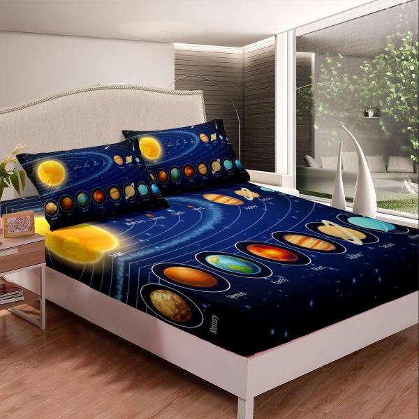 商品名:  Feelyou Solar System Fitted Sheet Space Galaxy Bed Sheet Set Eight Planets Astronomy Bedding Queen Size Includes 1...