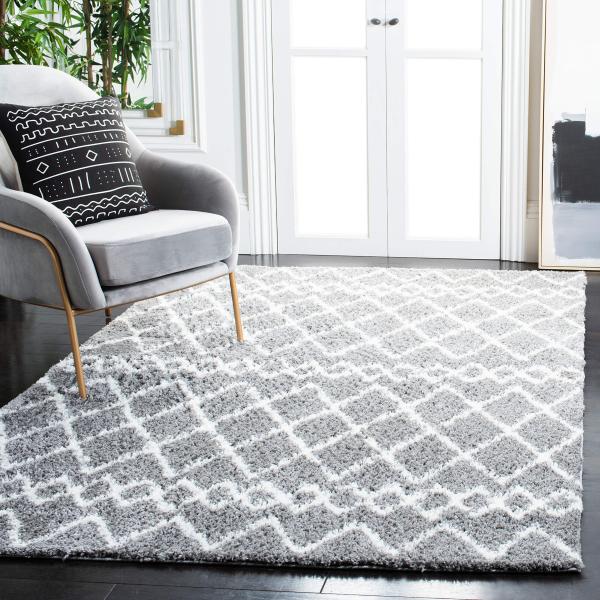 商品名:  SAFAVIEH Berber Shag Collection Area Rug - 3' Square, Light Grey &amp; Cream, Moroccan Design, Non-Shedding &amp; ...