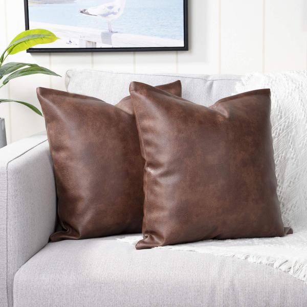 商品名:  Yaertun Set of 2 Faux Leather Decorative Throw Pillow Covers Modern Solid Outdoor Cushion Cases Luxury Pillowcases...