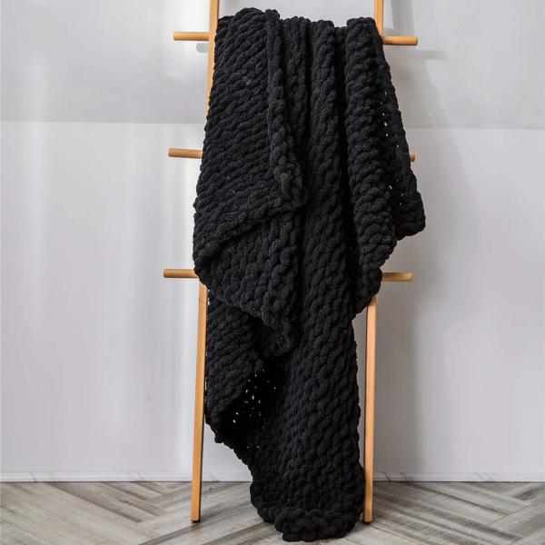 商品名: vctops ボーホー シェニール チャンキーニット スローブランケット スーパーソフト 暖かい 心地良いハンドニットブランケット カウチ ベッド ソファ 椅子用 (ブラック 51x63インチ) vctops Boho Cheni...