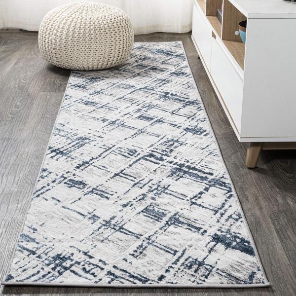 商品名:  JONATHAN Y Slant Abstract Gray/Blue Runner Rug 2X10 ft, Modern for Living Room, Bedroom, Kitchen, Office, Easy-Cle...