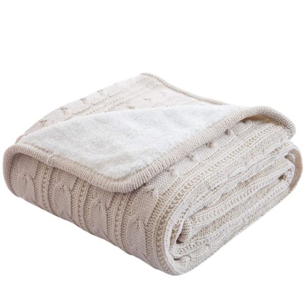 商品名: vctops ケーブルニット シェルパ スローブランケット スーパーソフト 暖かい 厚手のセータースタイル リバーシブルニットフリースブランケット カウチ ソファ ベッド用(ベージュ 47インチ x 71インチ) vctops C...