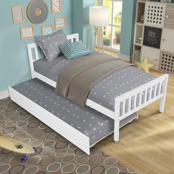 商品名:  Dolonm Twin Platform Bed with Trundle, Solid Wood Bed Frame with Headboard, Footboard for Teens Boys Girls,No Box ...