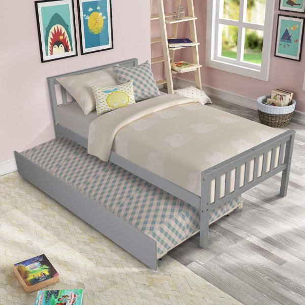 商品名:  Dolonm Twin Platform Bed with Trundle, Solid Wood Bed Frame with Headboard, Footboard for Teens Boys Girls,No Box ...