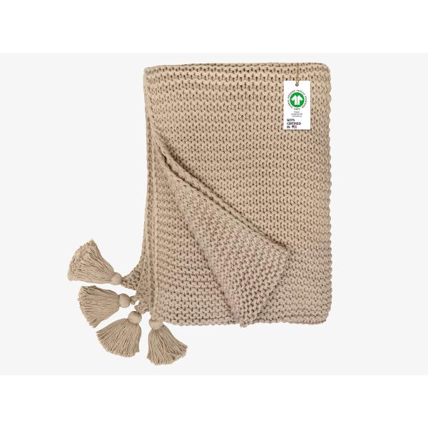 商品名: オーガニックコットンチャンキーニットオーバーサイズスローブランケット、50 x 70インチ (ストーン) Organic Cotton Chunky Knit Over-Sized Decorative Throw Blanket...