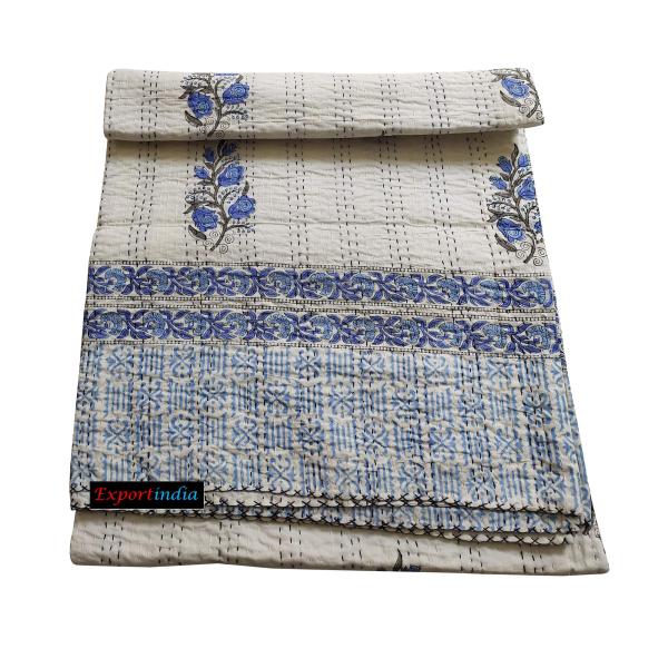 商品名:  Exportindia Bedspread Hand Block Kantha Quilt Handmade Floral Print Flat Bedsheet 100% Cotton Coverlet Sofa Cover ...