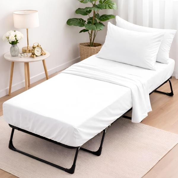 商品名: Cottington Lane 4ピース コットシーツ 28x75 セット、プレミアムエジプト綿シーツ、ナローツイン、キャンプバンク、アーミーコット、三つ折りマットレス、キャンプコット、ゲストベッド交換、ホワイト Cottingt...