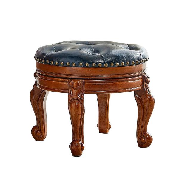 商品名:  LEILISI Wooden Round Footstool, Microfiber Leather Ottoman with Vintage Carved Upholstered Footrest Stool, Wood Fo...