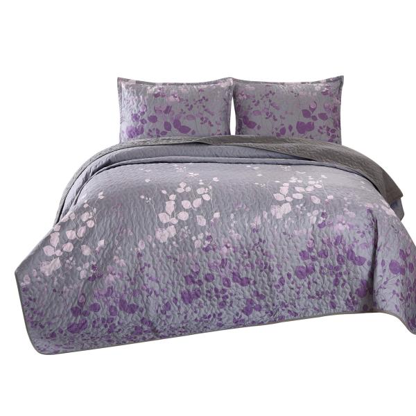 商品名: Masterplay 3ピース ファインプリント 特大 (118インチ x 95インチ) キルトセット ベッドスプレッド ベッドカバー (カリフォルニア) カリフォルニアキングサイズ ベッドカバー (ダークグレー、パープルグラデー...