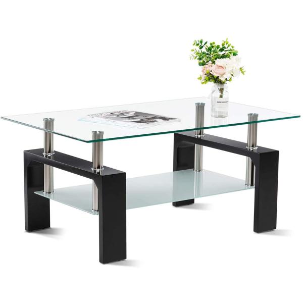 商品名:  VERD Rectangle Glass Coffee Table Modern Design Furniture Sturdy Metal Frame Legs Sofa Table Side Coffee Table for...
