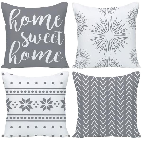 商品名: Burgundy Pillow Covers 18 X 18 Inch Set of 4, Modern Sofa Couch Decorative Yellow and Gray Throw Pillow Cover, Line...