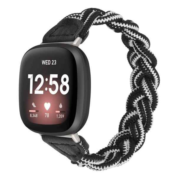 商品名: Wearlizer (ウェアライザー) ゴムバンド Fitbit Sense、Versa 3、Sense 2、Versa 4に対応 - 女性用スリムソロループ編組ストラップ、伸縮性のある織物リストバンドアクセサリー, ブラックホワ...