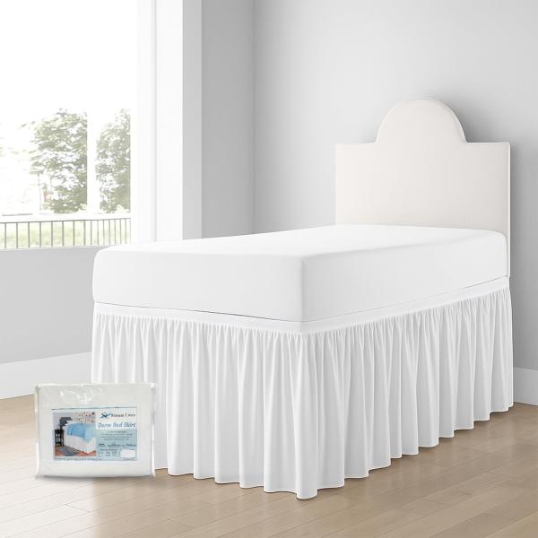 商品名:  Shreem Linen Dorm Bed Skirt Twin XL 46 Inch Drop, 100% Microfiber Extra Long College Dust Ruffle Bedskirt, Whiteブラ...