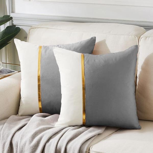 商品名:  Fancy Homi 2 Packs Grey Decorative Throw Pillow Covers 18x18 Inch for Living Room Couch Bed, Velvet Patchwork with...