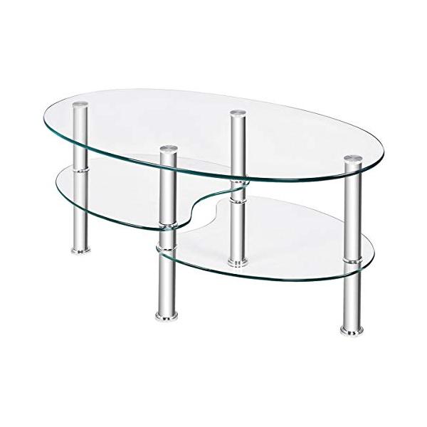商品名:  HPW Tempered Glass Coffee Table Accent End Table 2 Bottom Storage Shelves Sofa Side Living Room Furniture Spacious...