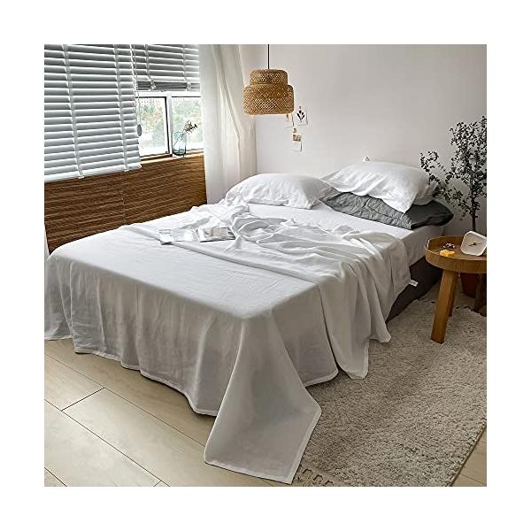 商品名: Simple&amp;Opulence ウォッシュリネンベッドシーツセット ベーシックスタイル 4ピース(フラットシート1枚&amp;ボックスシーツ1枚&amp;枕カバー2枚)100%天然フレンチフラックスソフト通気性ファームハウ...