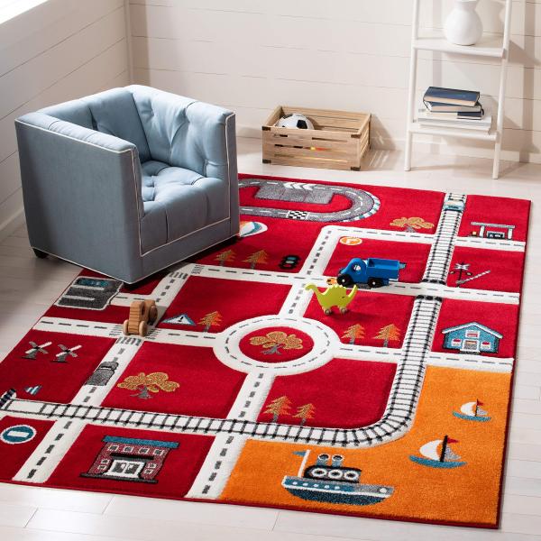 商品名:  SAFAVIEH Carousel Kids Collection Accent Rug - 3'3" x 5'3", Red &amp; Ivory, Non-Shedding &amp; Easy Care, Ideal f...