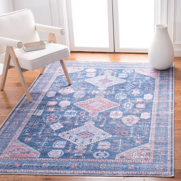商品名:  SAFAVIEH Washable Rug Serapi Collection - 5'3" x 7'6", Blue &amp; Ivory, Slip Resistant &amp; Easy to Clean, Ideal...