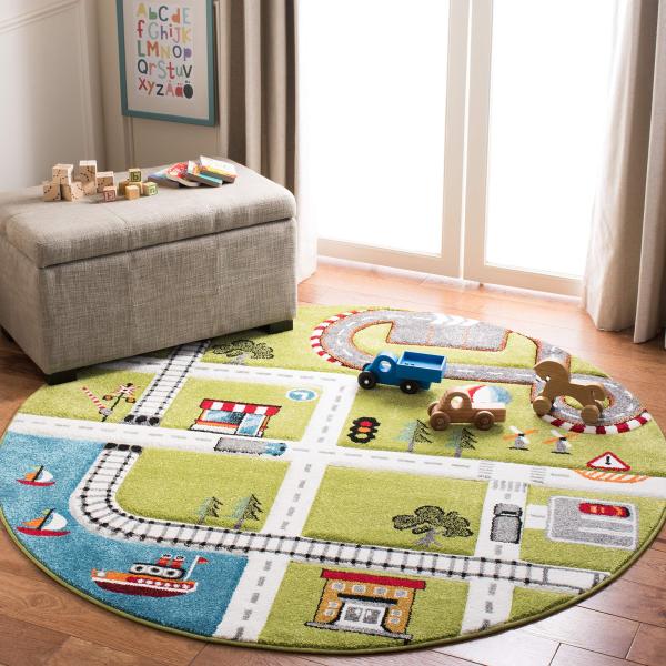 商品名:  SAFAVIEH Carousel Kids Collection Area Rug - 3' Round, Green &amp; Ivory, Non-Shedding &amp; Easy Care, Ideal for ...