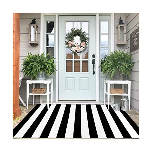 商品名: Cotton Black and White Striped Rug 4x6 Outdoor Doormat Washable Woven Front Porch Decor Outdoor Indoor Welcome Mats...