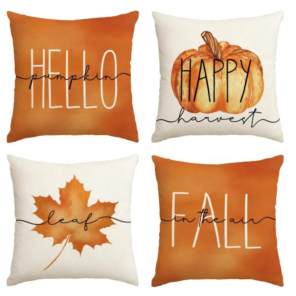 商品名:  AVOIN colorlife Hello Pumpkin Fall Happy Harvest Maple Leaf Throw Pillow Covers, 18 x 18 Inch Pillows Autumn Seaso...
