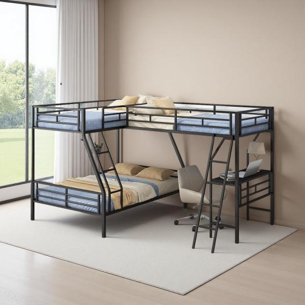 商品名:  SOFTSEA Metal Triple Bunk Beds for Teens, Twin Over Twin L-Shaped Bunk Bed for 3 Kids, Twin Over Twin Over Twinブラン...