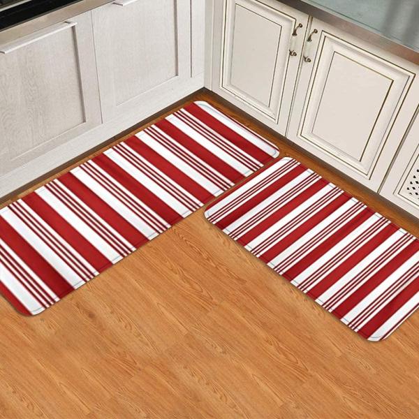 商品名:  Kitchen Rugs and Mats 2 Pieces,Abstract Red and White Striped Candy Cane Pattern Christmas,Cushioned Anti-Fatigue ...
