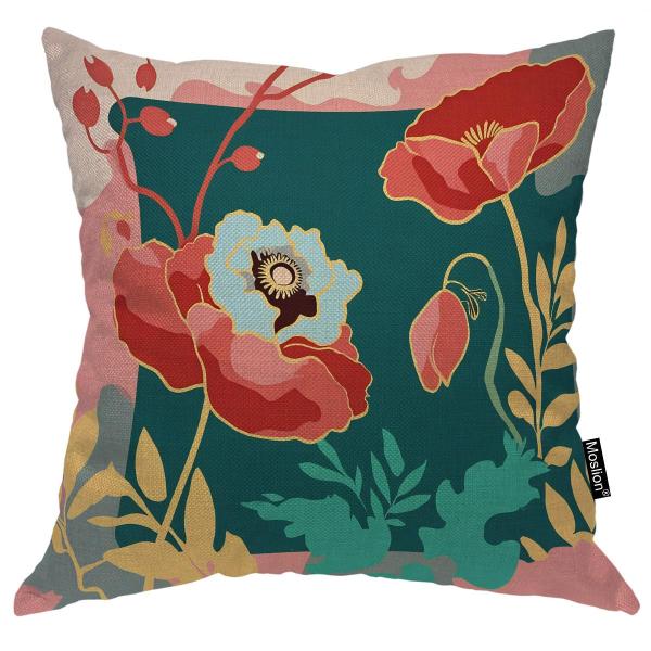 商品名: Moslion ポピー枕カバー 18x18インチ 抽象的 トロピカル咲き乱れる花 秋の色 レトロ クッションカバー コットンリネン 装飾クッション カウチベッド用 Moslion Poppy Pillowcases 18x18 I...