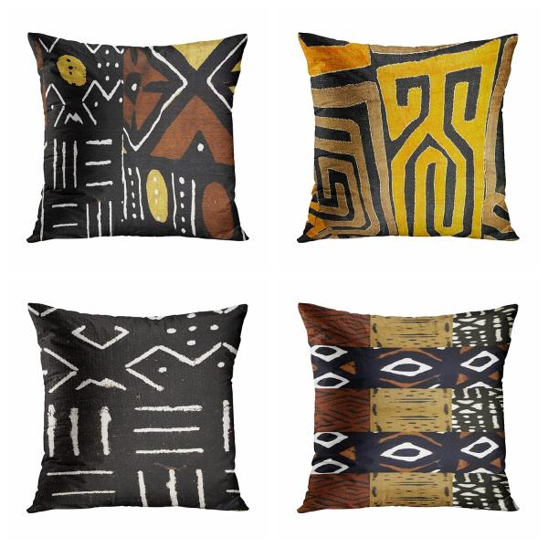 商品名: rouihot Set di 4 federe per cuscino da 52 x 50 cm, vintage, stile contemporaneo, con stampa di fango africano, deco...