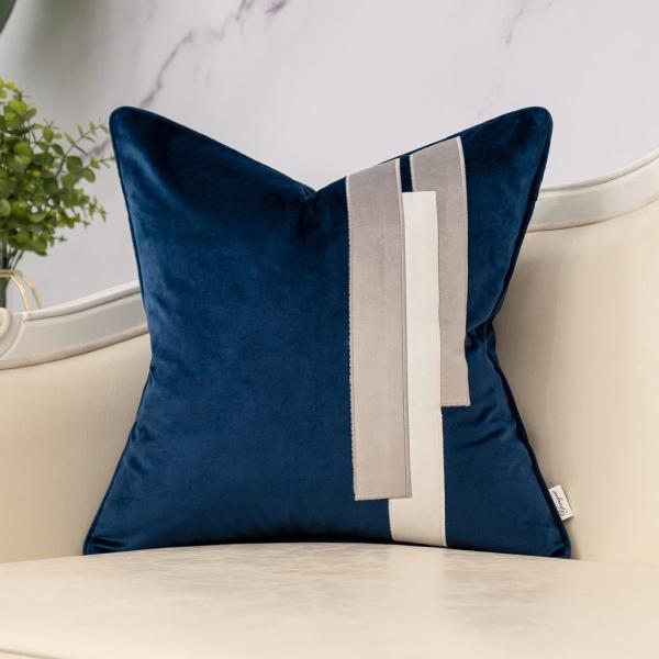 商品名: Yangest Funda de almohada decorativa de terciopelo azul a rayas, moderna funda de coj〓n de 20 x 20 pulgadas para so...