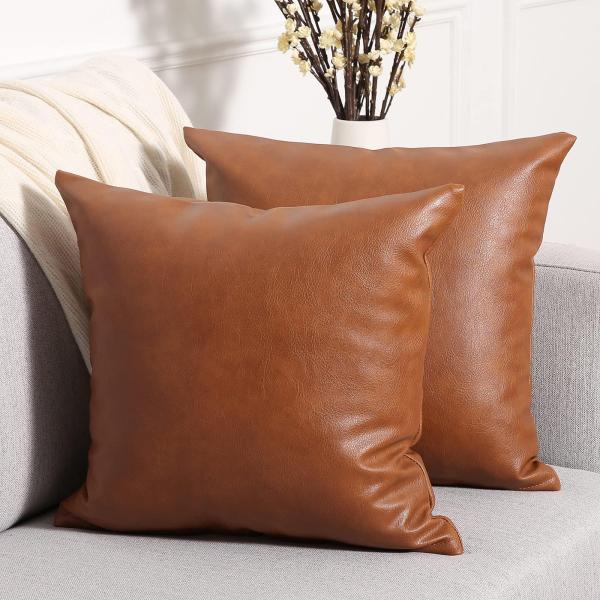 商品名:  Yaertun Set of 2 Faux Leather Decorative Throw Pillow Covers Modern Solid Outdoor Cushion Cases Luxury Pillowcases...