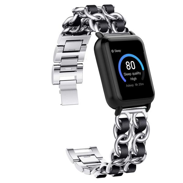 商品名: Lamshaw 3Plus Vibe Plusバンド対応 ジュエリーチェーン メタルリストバンド レザー付き 3Plus Vibe Plus / Vibe Lite / Vibe Pro スマートウォッチに対応 (シルバー-ブラッ...