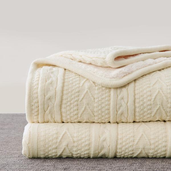 商品名: Longhui bedding Manta Sherpa de punto trenzado acr〓lico crema, gruesa, suave, grande, acogedora, para sof〓, cama, t...