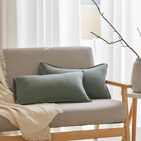 商品名: Simple&amp;Opulence リネン100% 腰用枕カバー 12×20インチ 2枚セット 長方形 装飾スロークッションカバー カウチ ソファ ベッド リビングルーム オフィス ソフト 通気性 ファームハウス - クッシン...
