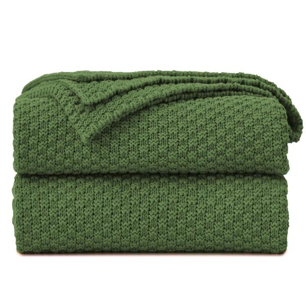 商品名:  Longhui bedding Olive Green Knitted Throw Blanket for Couch, Soft, Cozy Machine Washable 100% Cotton Sofa Knit Bla...