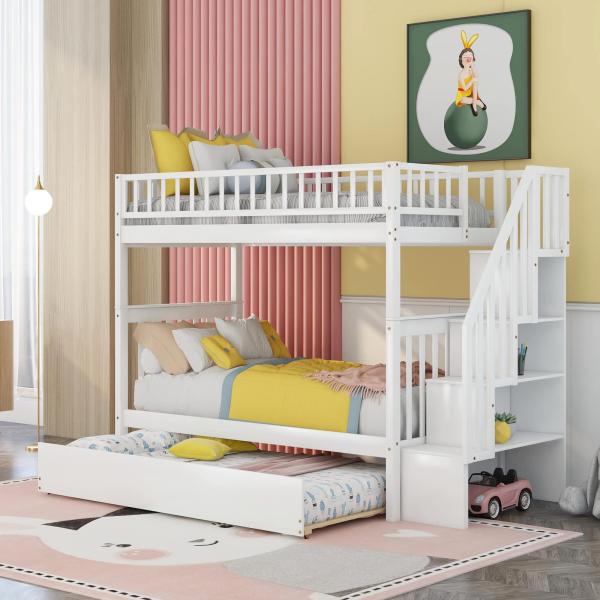 商品名:  Bellemave Twin Trundle Bunk Bed for Kids, Bunk Beds with Trundle and Stairs, Twin Over Twin Bunk Bed with Storage,...