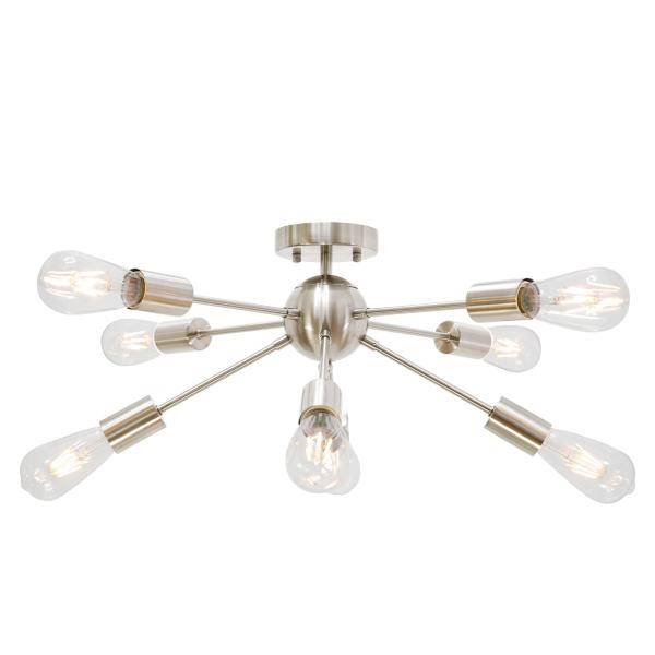商品名:  BONLICHT Contemporary 8 Light Sputnik Chandelier Brushed Nickel Semi Flush Mount Ceiling Light Modern Light Fixtur...