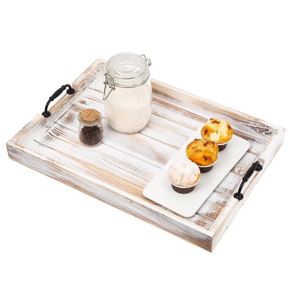 商品名: 素朴なヴィンテージビッグウッドフードブレックファースト サービングトレイ カットアウトメタルハンドル付き(20インチ) ラージ ネストボード 装飾サービングトレイ ベッド、オットマン、コーヒーテーブル、バーベキュー、パーティー(ウ...