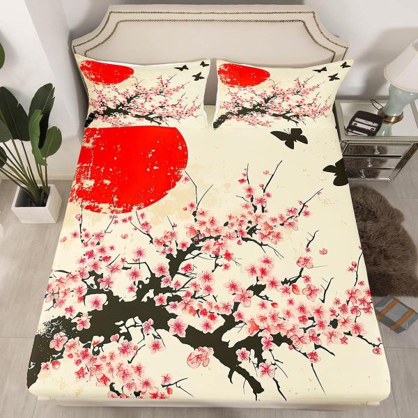 商品名:  Erosebridal Cherry Blossom Bed Sheets Japanese Style Fitted Sheet for Boys Girls Youth,Flower Tree Branch Bedding ...