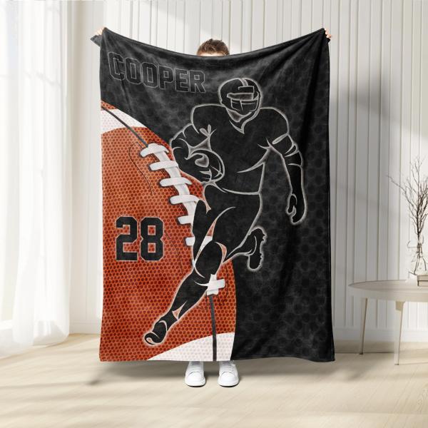 商品名:  Custom Football Run Ball Fullback Personalized Name Number Premium Quality Sherpa Fleece Throw Blanket 3D Printed ...