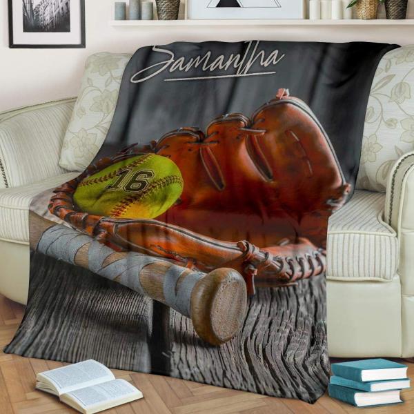 商品名:  Custom Softball Warm This is My Passion Personalized Name Number Premium Quality Sherpa Fleece Throw Blanket 3D Pr...